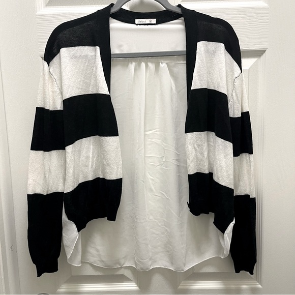 debut | Sweaters | Debut Small Black And White Striped Buttoned Crop ...